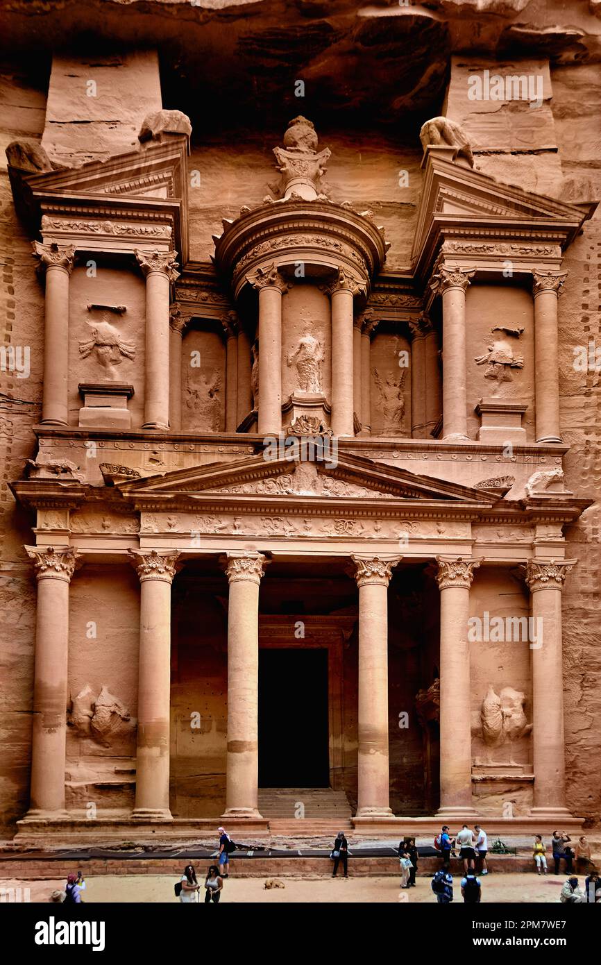 Petra city Al-Khazneh Treasury Temple Nabatean Kingdom structure, rock ...