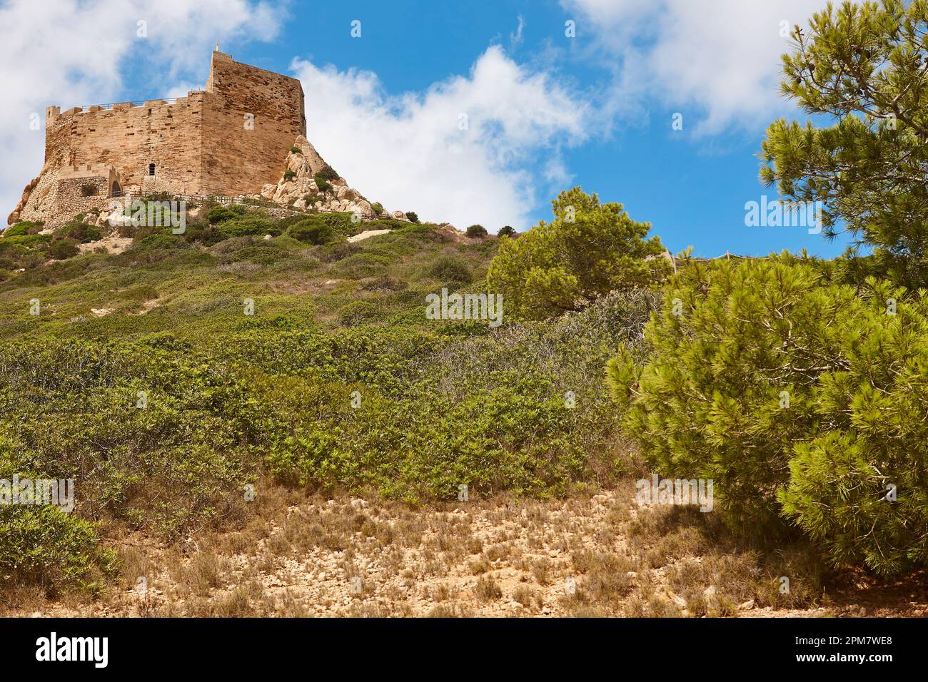 Mediterranean coast in Cabrera island. Castle fortification. Spain ...
