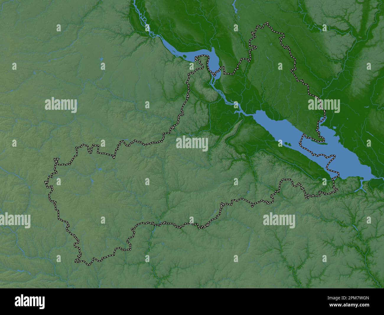 Cherkasy, region of Ukraine. Colored elevation map with lakes and ...