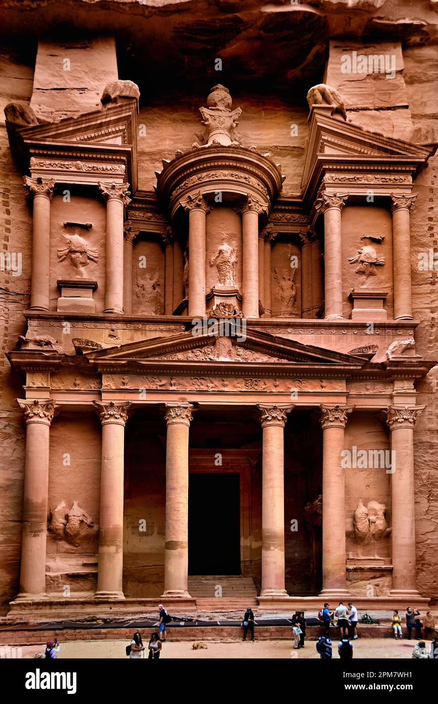 Petra city Al-Khazneh Treasury Temple Nabatean Kingdom structure, rock ...