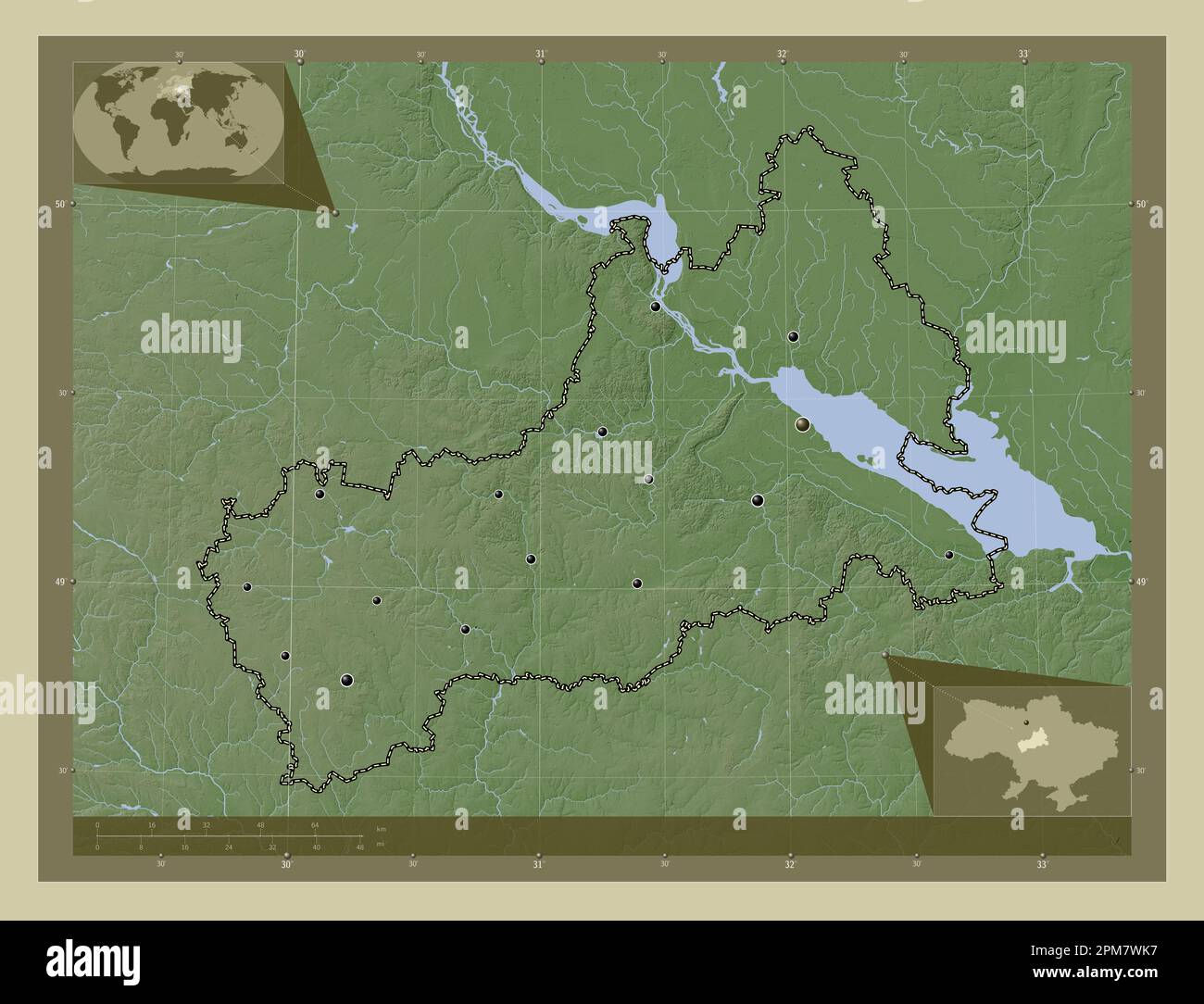 Cherkasy, region of Ukraine. Elevation map colored in wiki style with ...