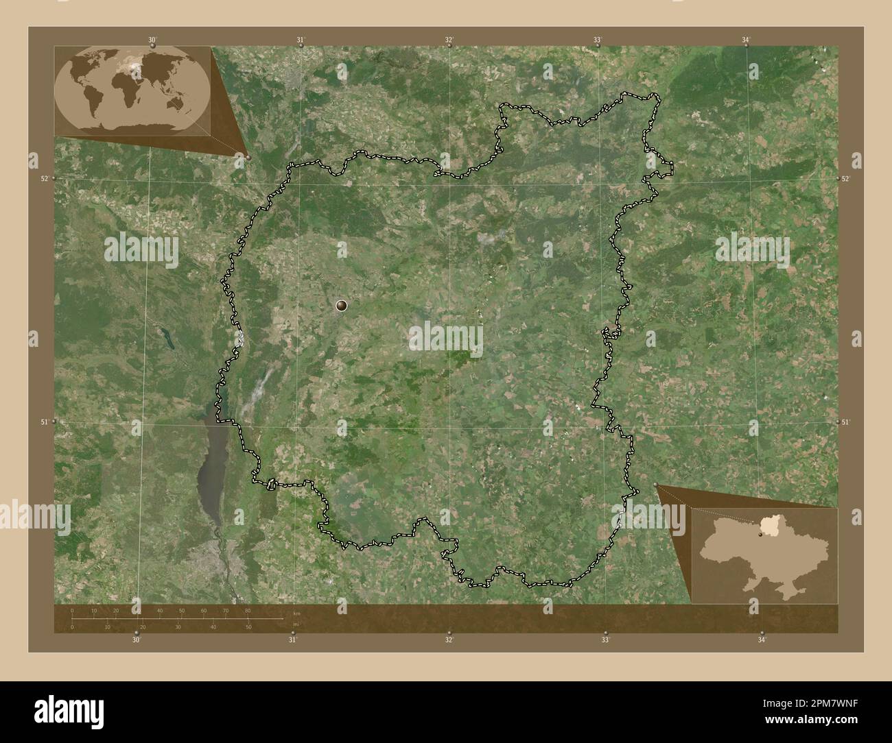 Chernihiv, region of Ukraine. Low resolution satellite map. Corner ...
