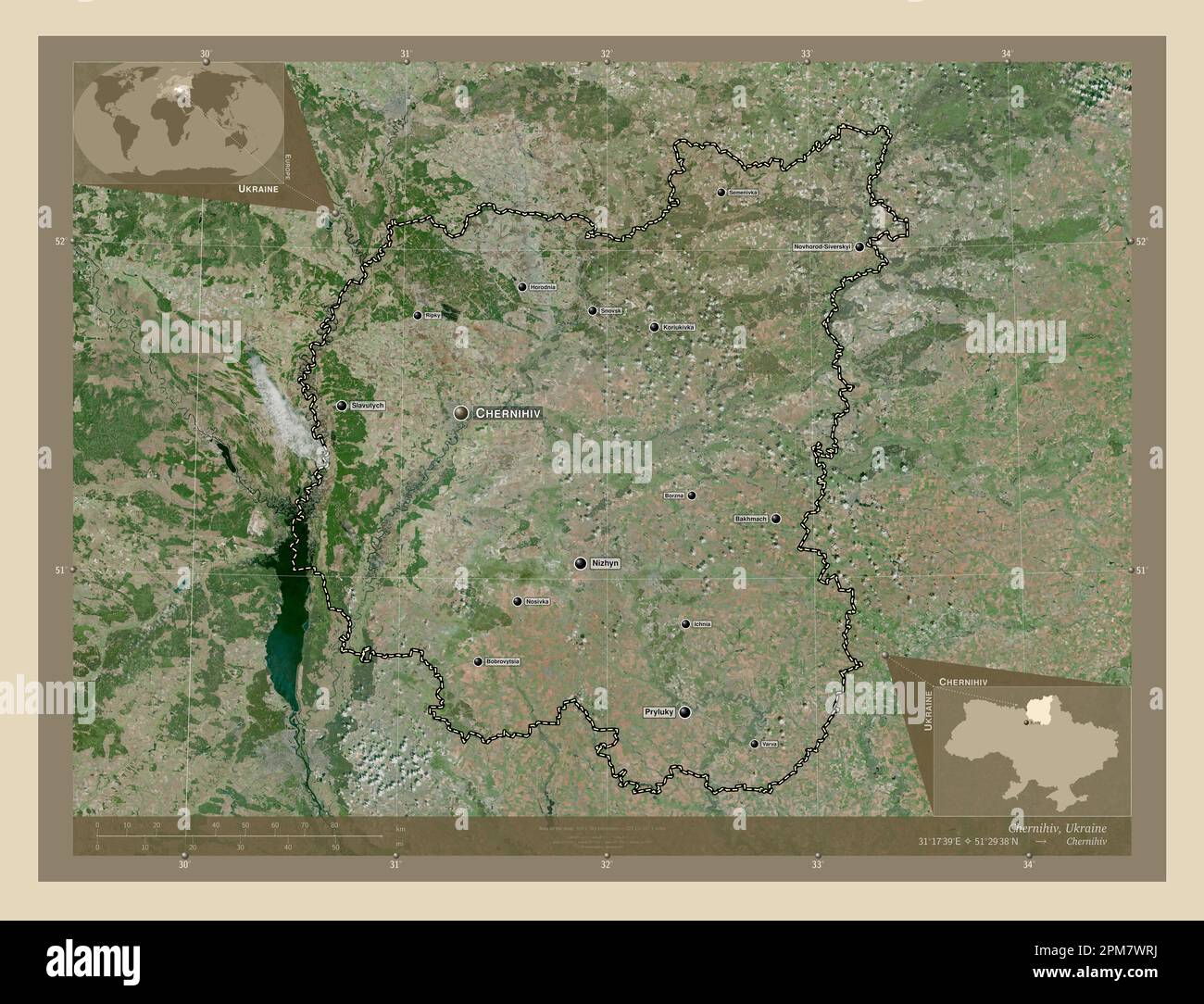 Chernihiv, region of Ukraine. High resolution satellite map. Locations ...