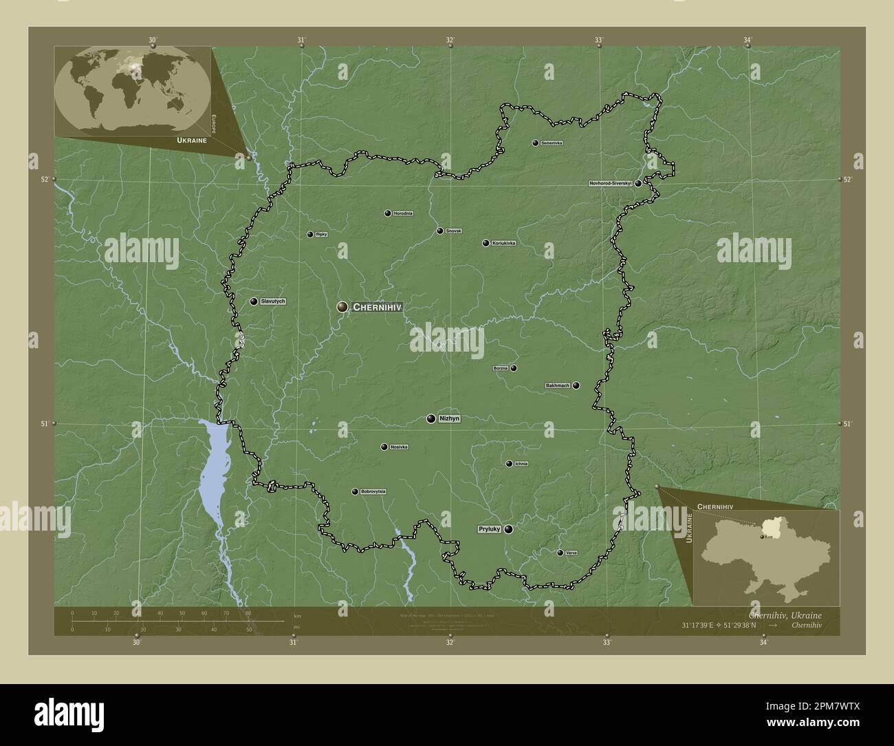 Chernihiv, region of Ukraine. Elevation map colored in wiki style with ...