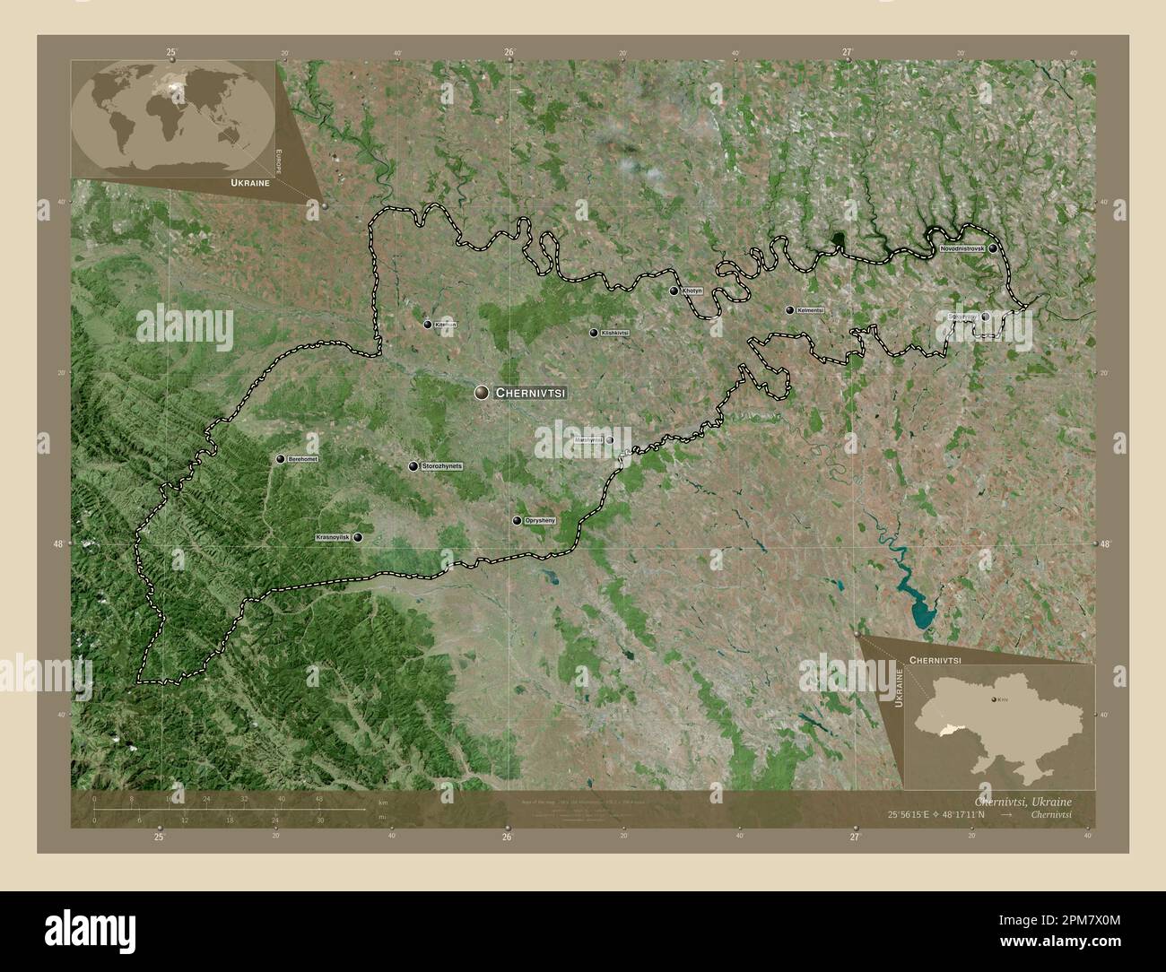 Chernivtsi, region of Ukraine. High resolution satellite map. Locations ...
