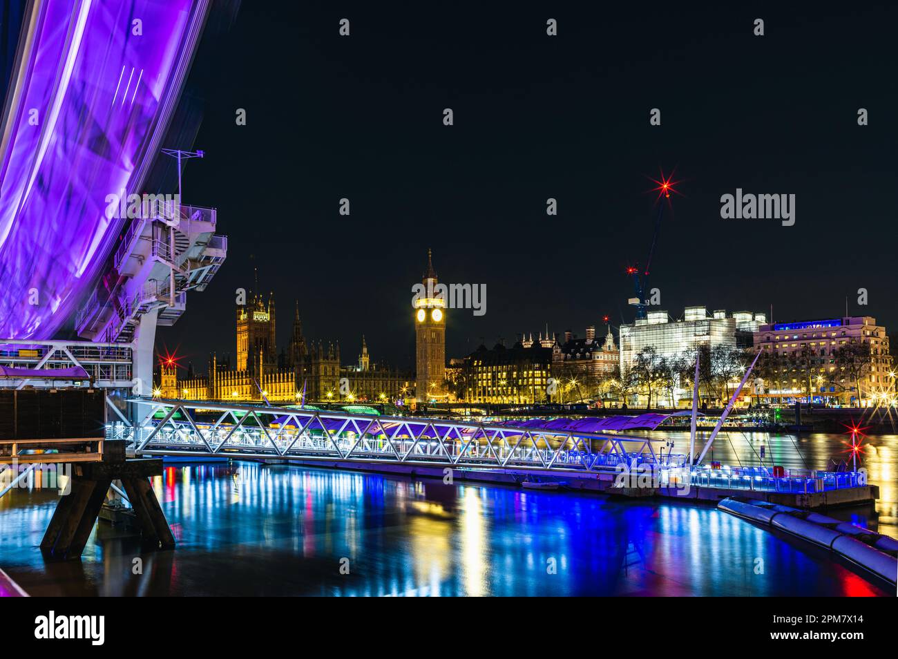 Night in London, London Eye over River Thames, London, England Stock ...