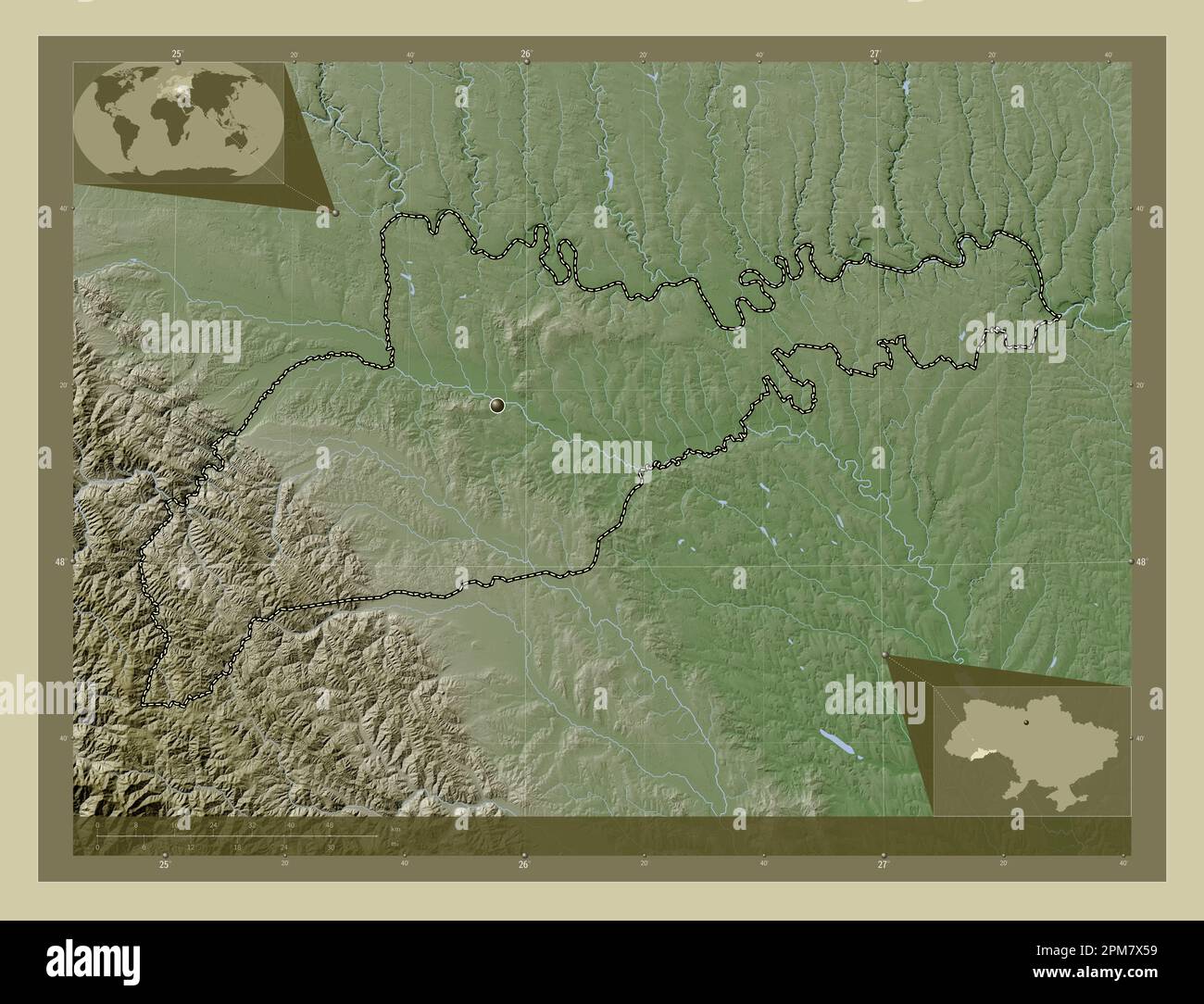 Chernivtsi, region of Ukraine. Elevation map colored in wiki style with ...