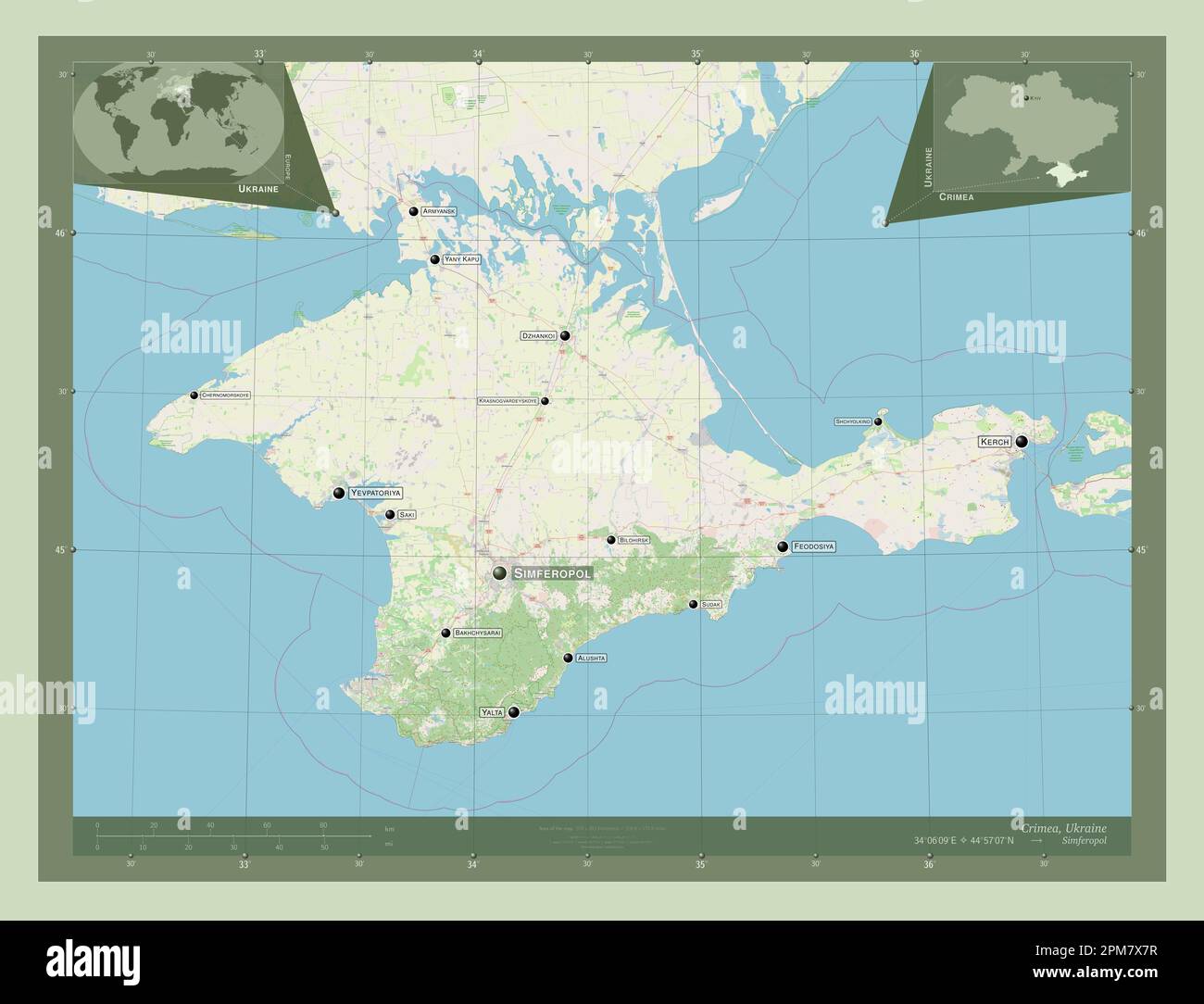 Crimea, autonomous republic of Ukraine. Open Street Map. Locations and ...