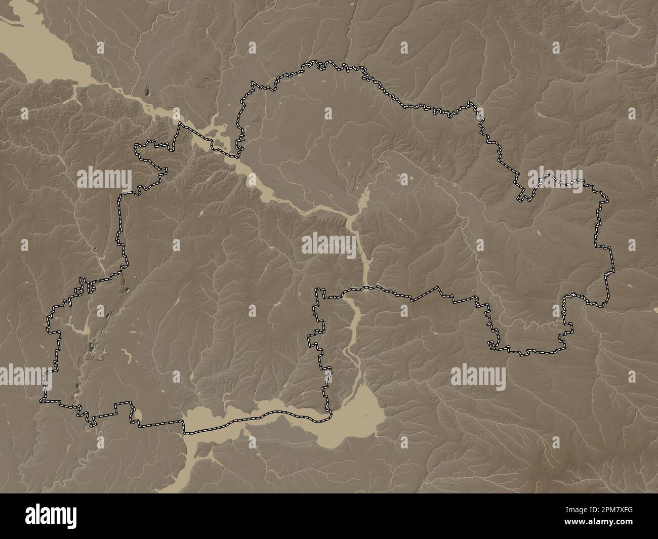 Dnipropetrovs'k, region of Ukraine. Elevation map colored in sepia ...
