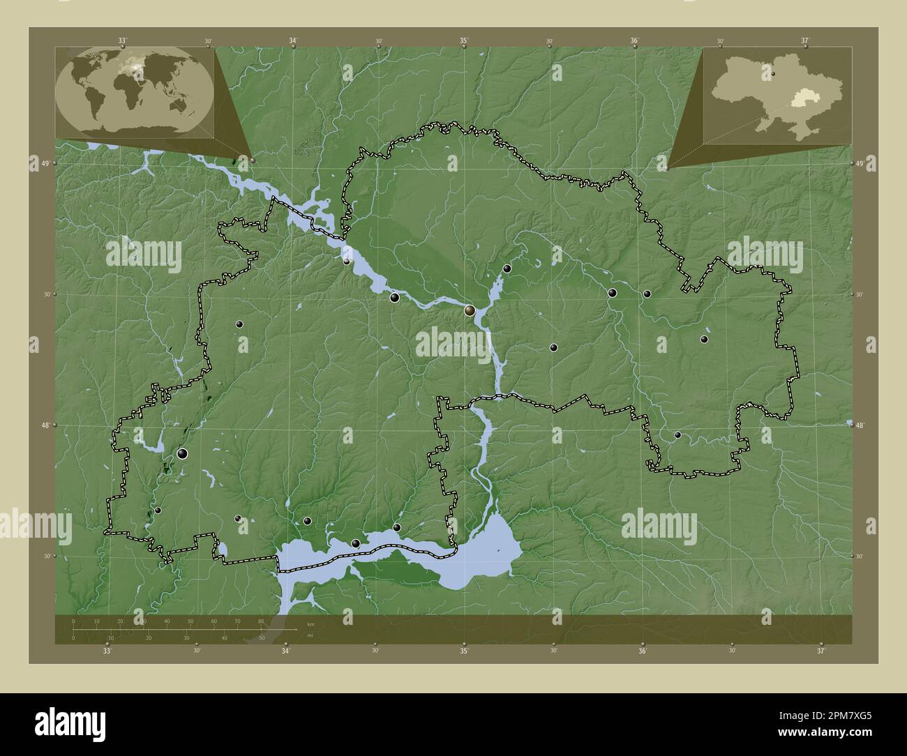 Dnipropetrovs'k, region of Ukraine. Elevation map colored in wiki style ...