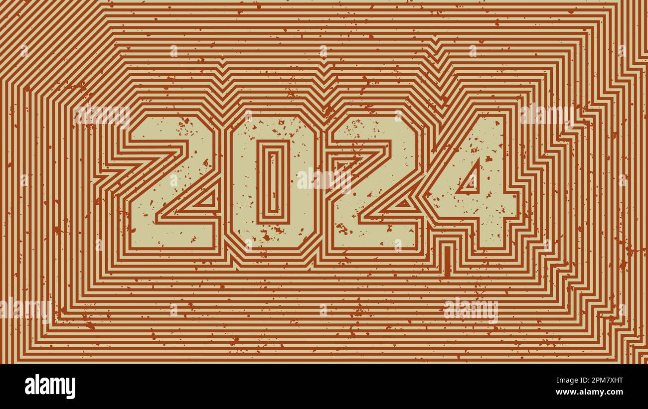 2024 New Year card. Retro 70s striped style. Old faded striped ...