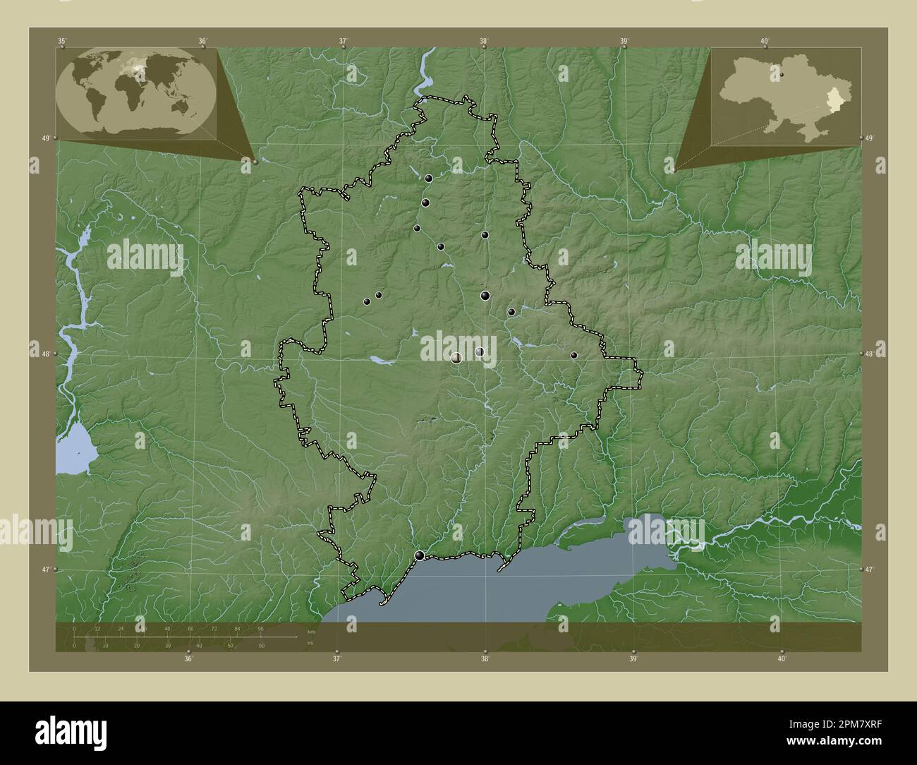 Donets'k, region of Ukraine. Elevation map colored in wiki style with ...