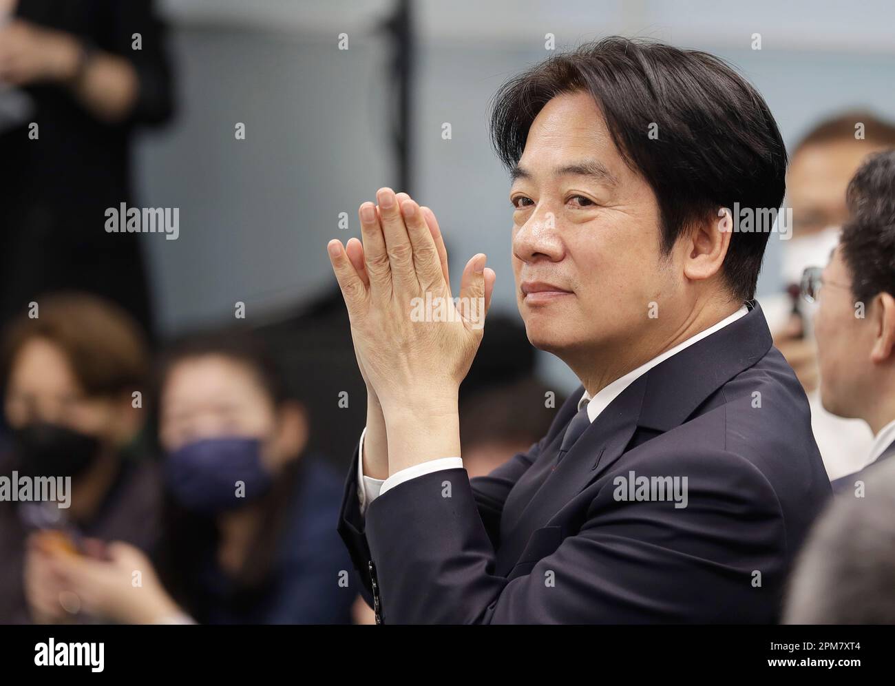 Taiwan's Vice President Lai Ching-te, also known as William Lai, cheers ...