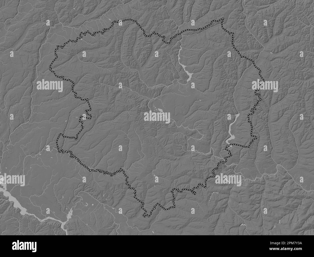 Kharkiv, region of Ukraine. Bilevel elevation map with lakes and rivers ...
