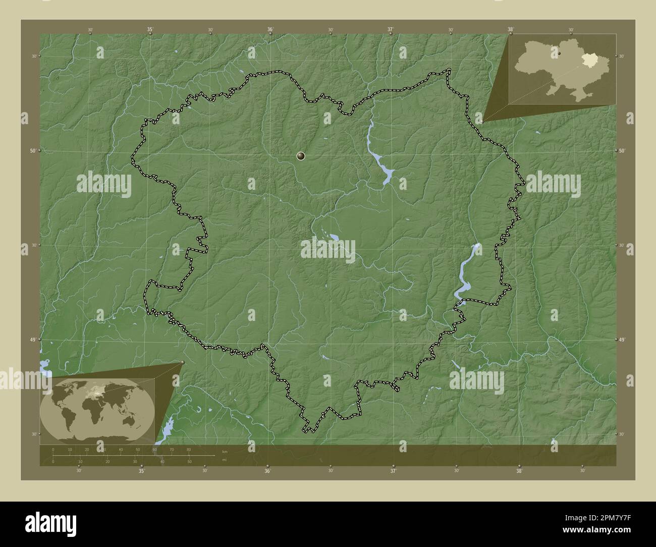 Kharkiv, region of Ukraine. Elevation map colored in wiki style with ...