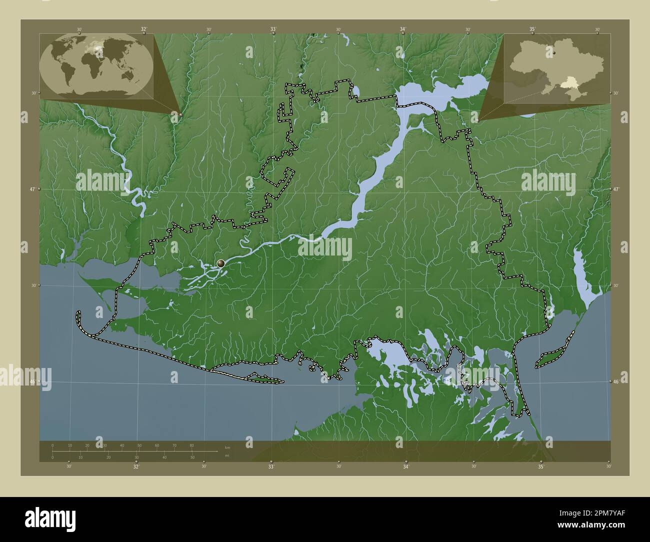 Kherson, region of Ukraine. Elevation map colored in wiki style with ...