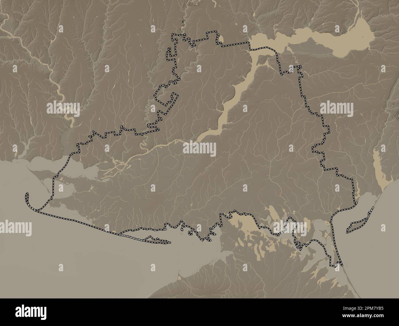 Kherson, region of Ukraine. Elevation map colored in sepia tones with ...