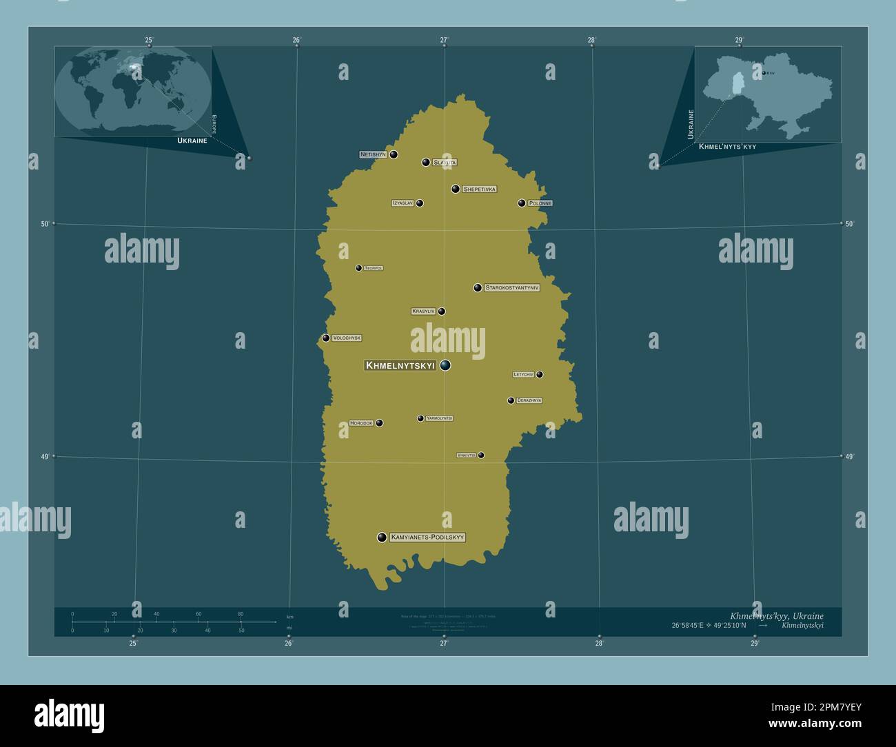 Khmel'nyts'kyy, region of Ukraine. Solid color shape. Locations and ...