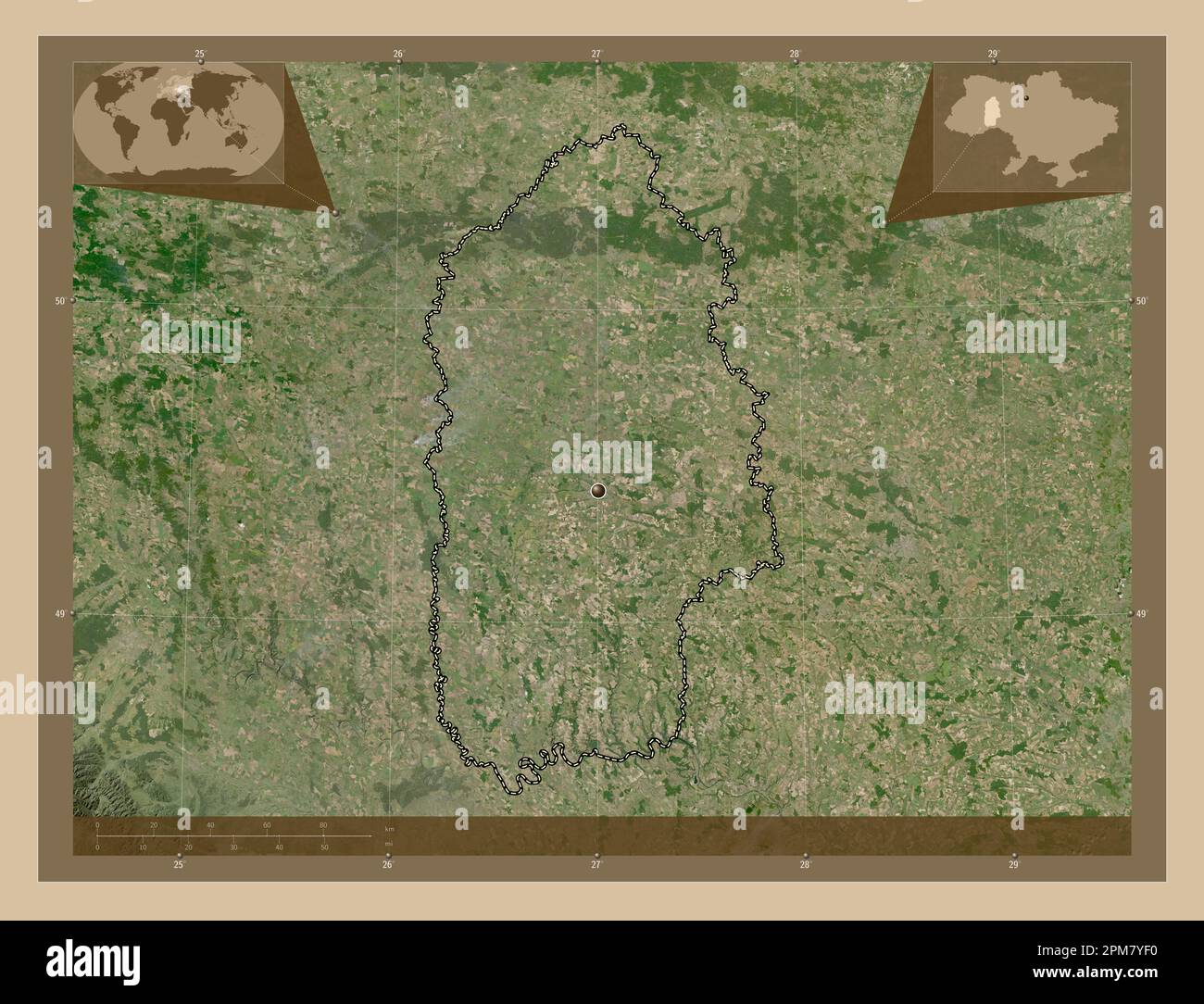 Khmel'nyts'kyy, region of Ukraine. Low resolution satellite map. Corner ...