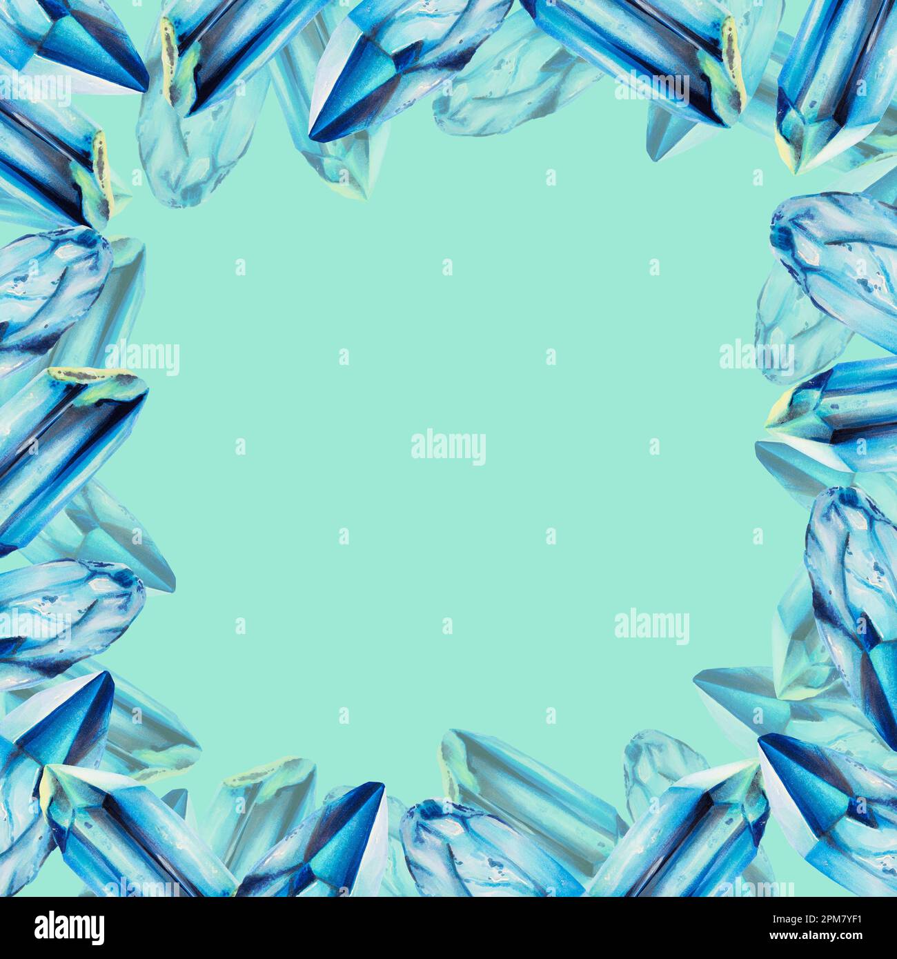 Watercolor frame with ice crystals. Hand painting clipart on an ...