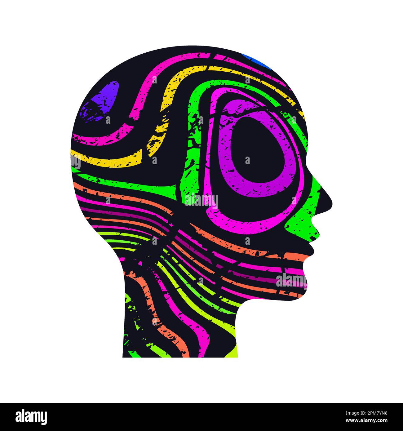 Woman profile. Silhouette of head with neon abstract psychedelic ...