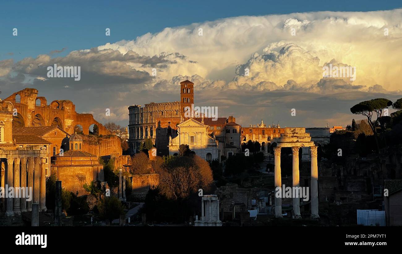 Image of Ancient Rome at sunset, with a huge cloud in the sky. The ...