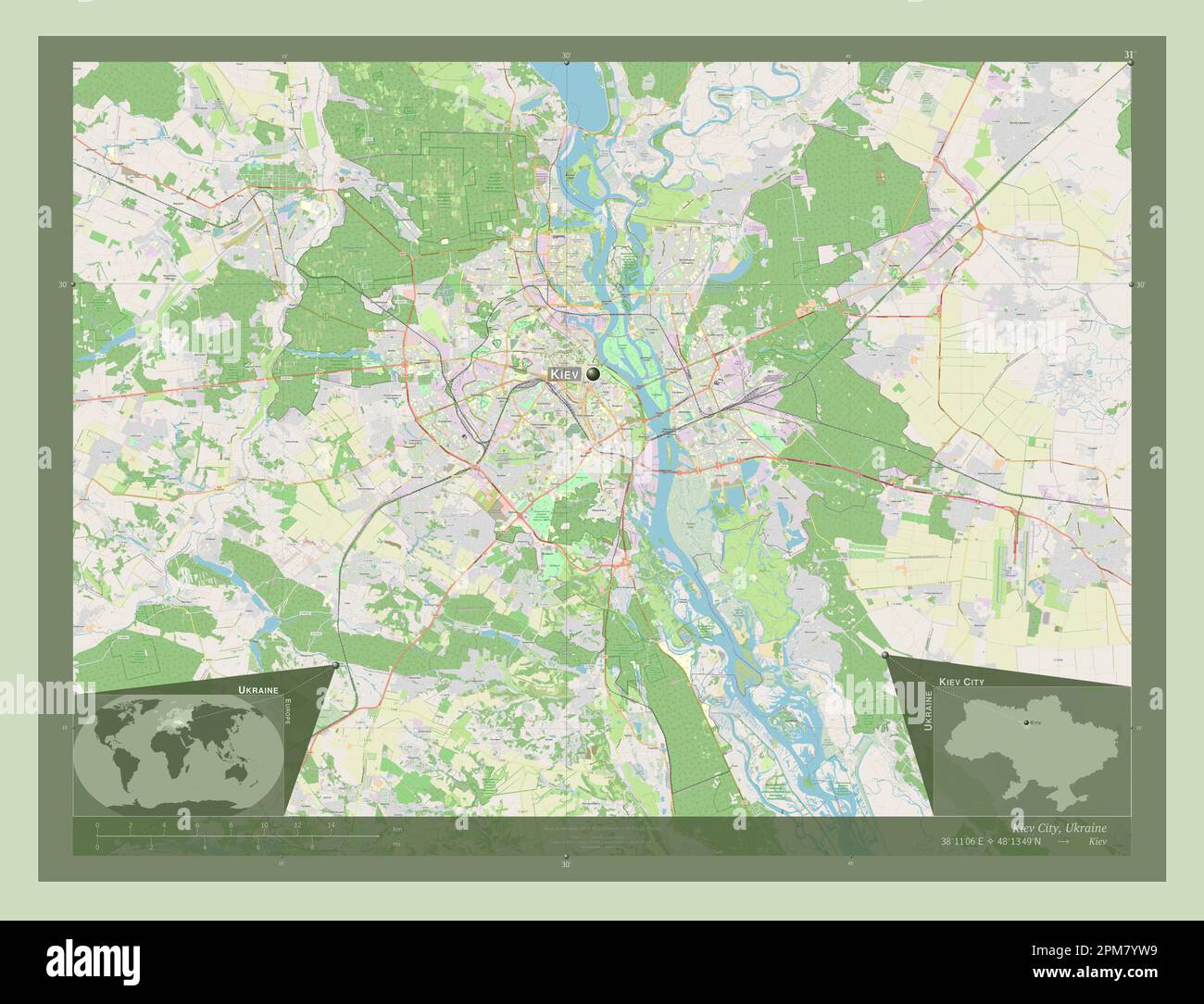 Kiev City, independent city of Ukraine. Open Street Map. Locations and ...
