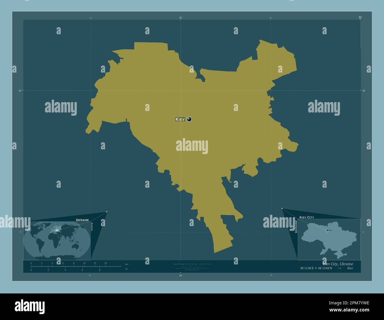 Kiev City, independent city of Ukraine. Solid color shape. Locations ...