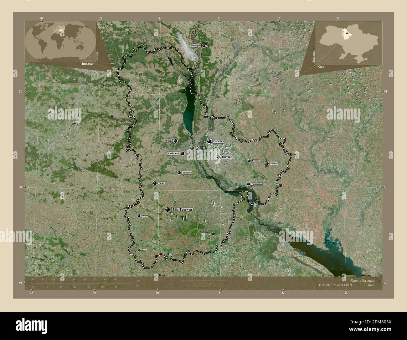 Kiev, region of Ukraine. High resolution satellite map. Locations and ...