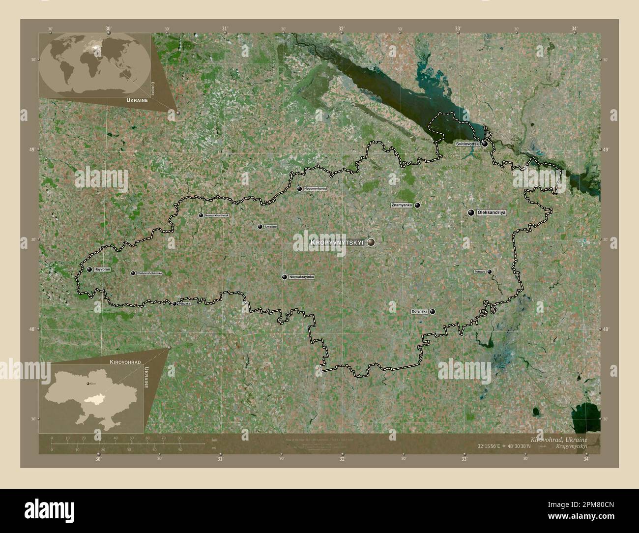 Kirovohrad, region of Ukraine. High resolution satellite map. Locations ...