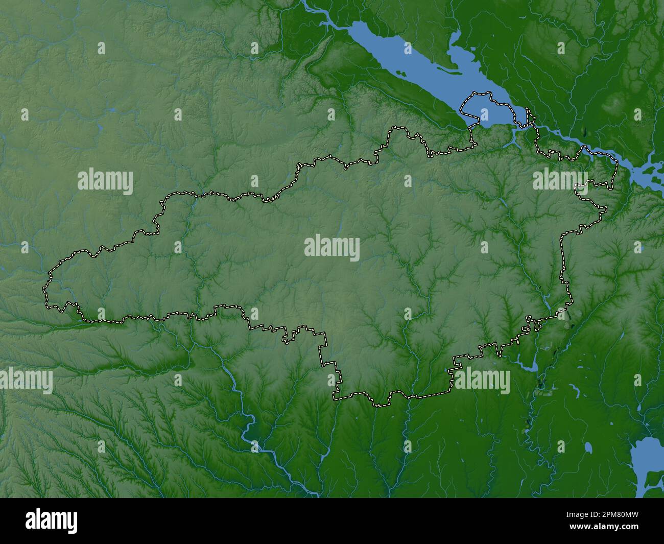 Kirovohrad, region of Ukraine. Colored elevation map with lakes and ...