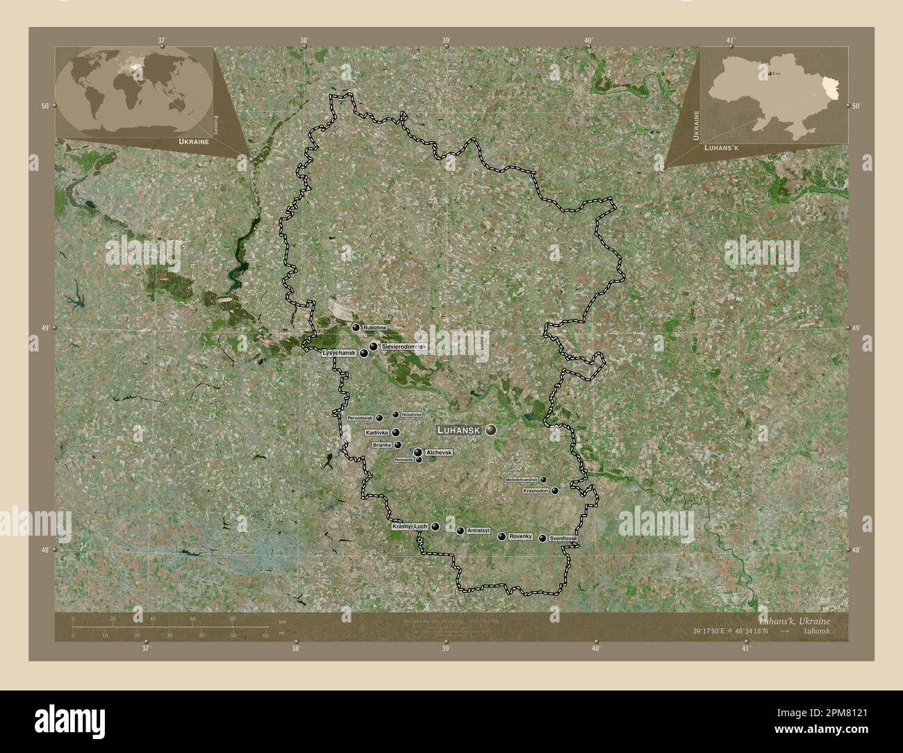 Luhans'k, region of Ukraine. High resolution satellite map. Locations ...