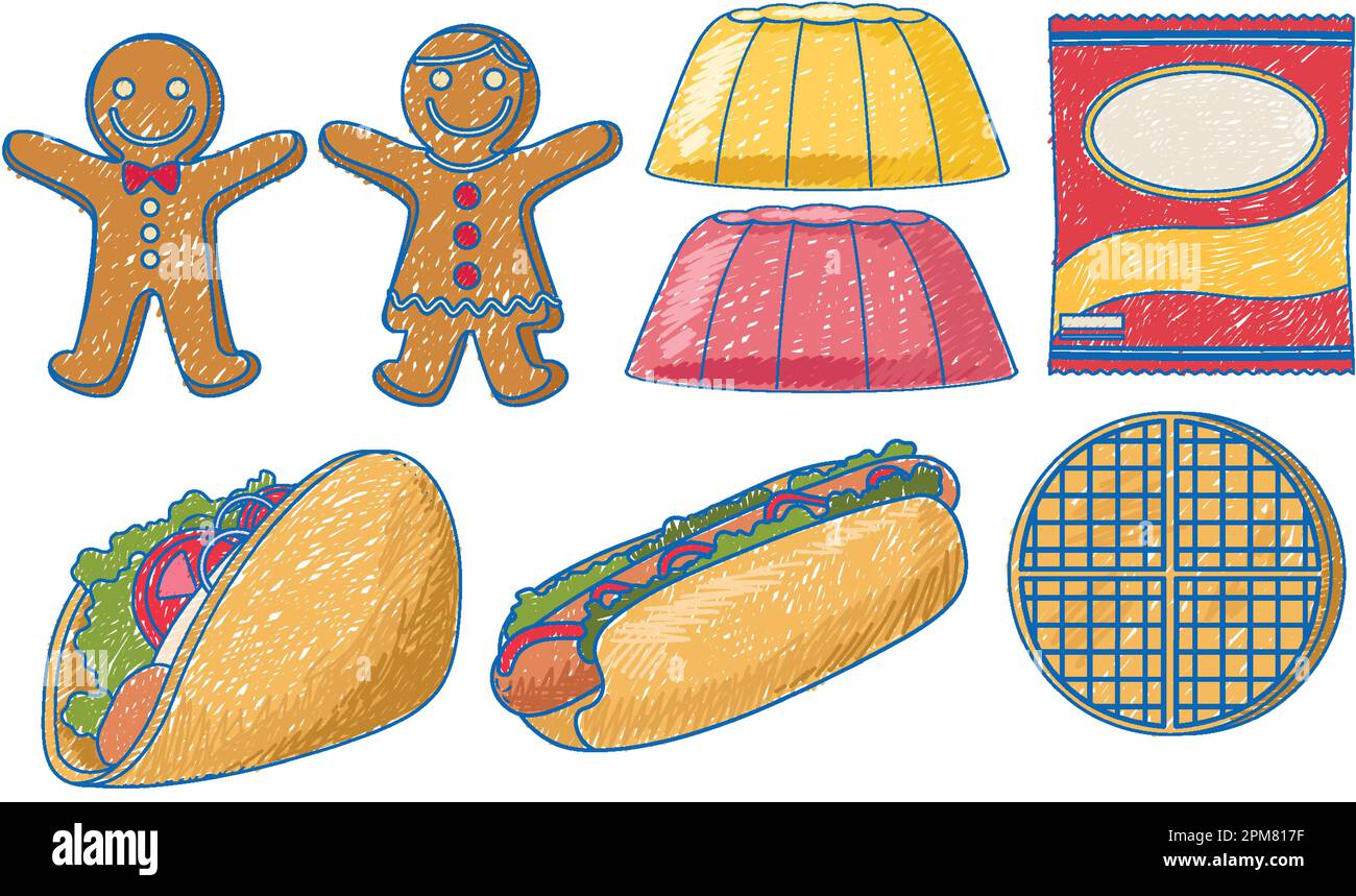 Junk foods in Pencil Colour Sketch Simple Style illustration Stock ...