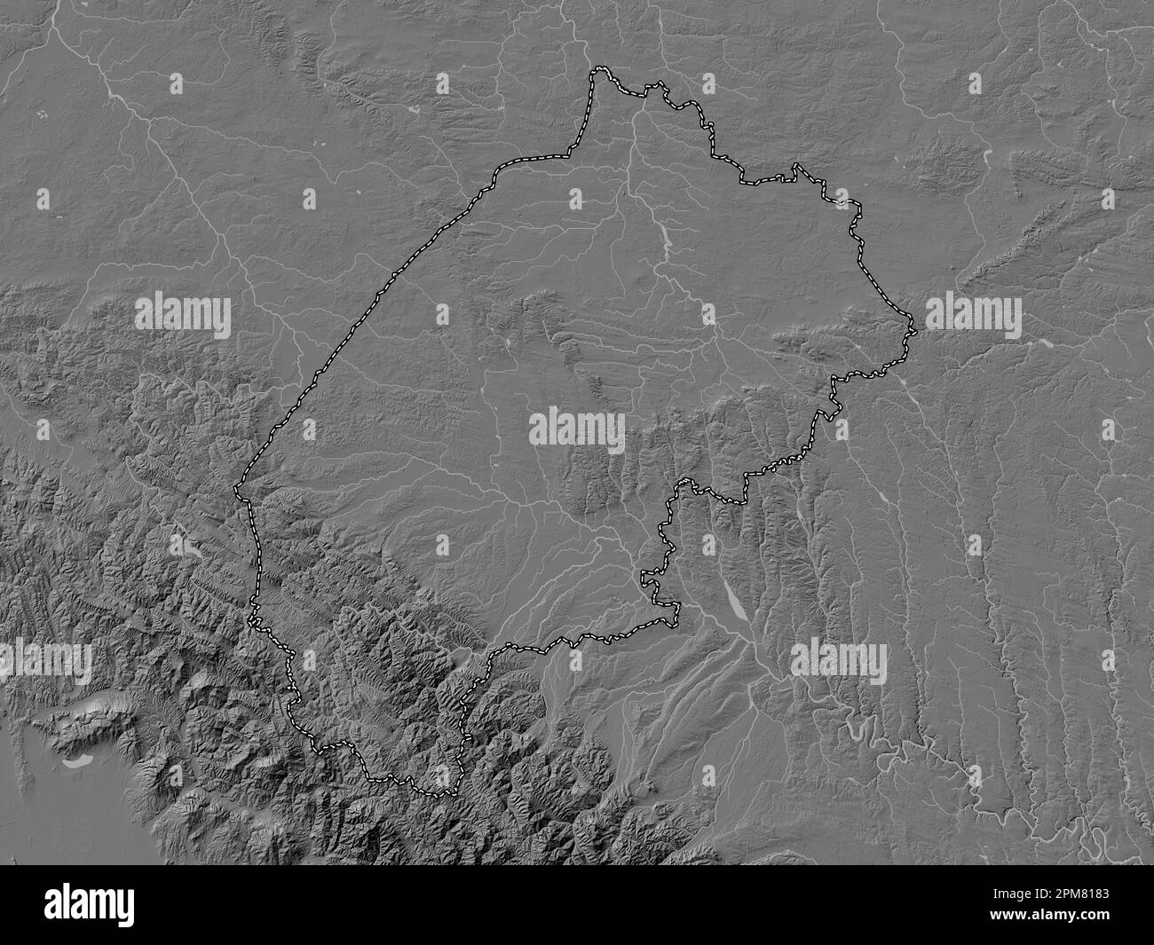 L'viv, region of Ukraine. Bilevel elevation map with lakes and rivers ...