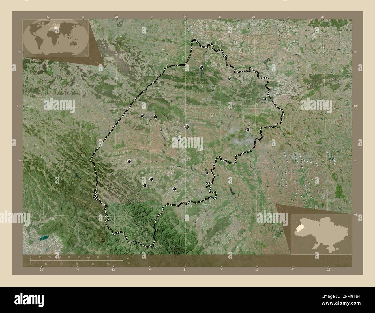 L'viv, region of Ukraine. High resolution satellite map. Locations of ...