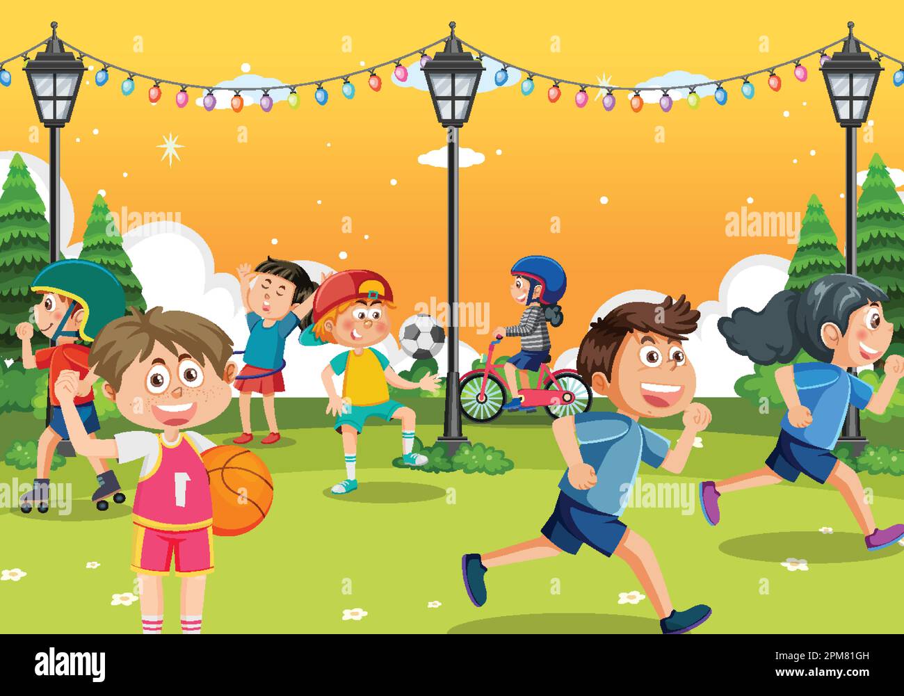 Kids playing sports at playground illustration Stock Vector Image & Art ...