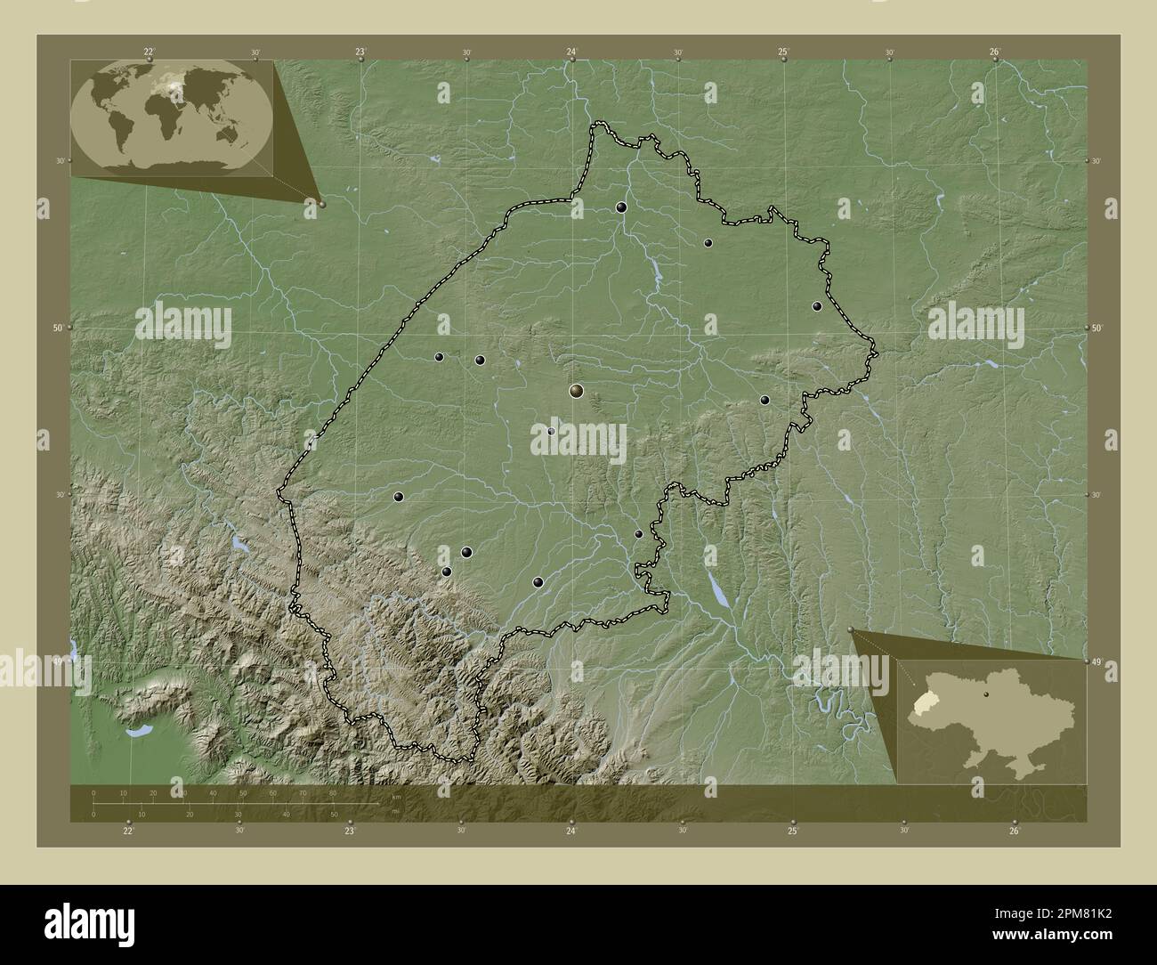 L'viv, region of Ukraine. Elevation map colored in wiki style with ...