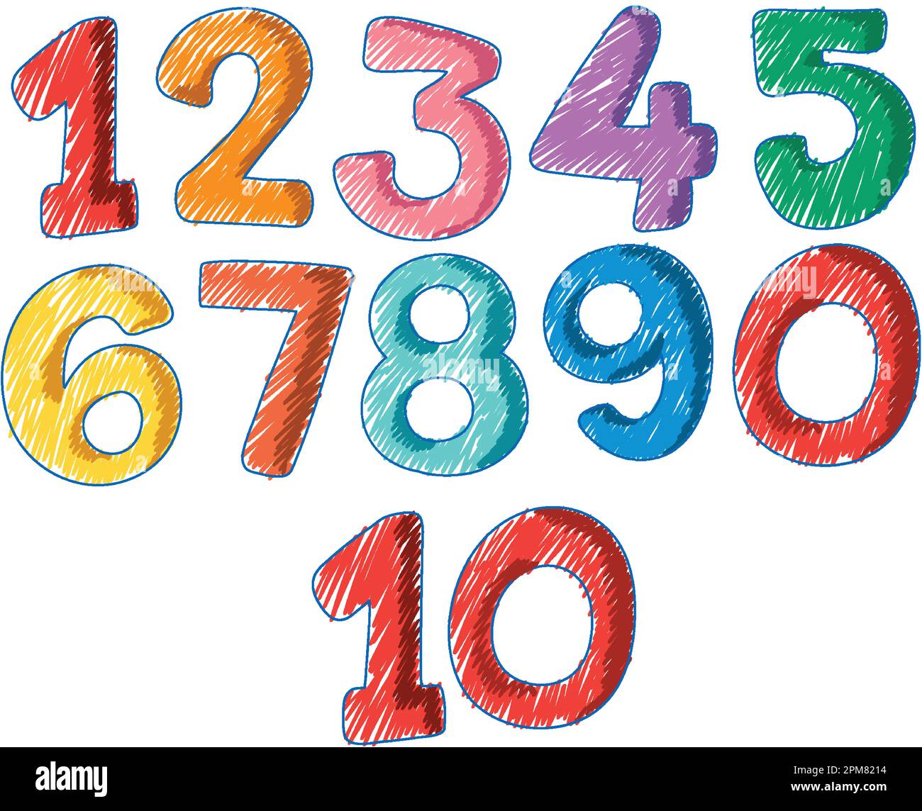 Numbers in Pencil Colour Sketch Simple Style illustration Stock Vector ...