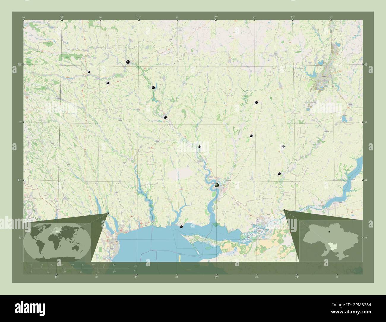 Mykolayiv, region of Ukraine. Open Street Map. Locations of major ...