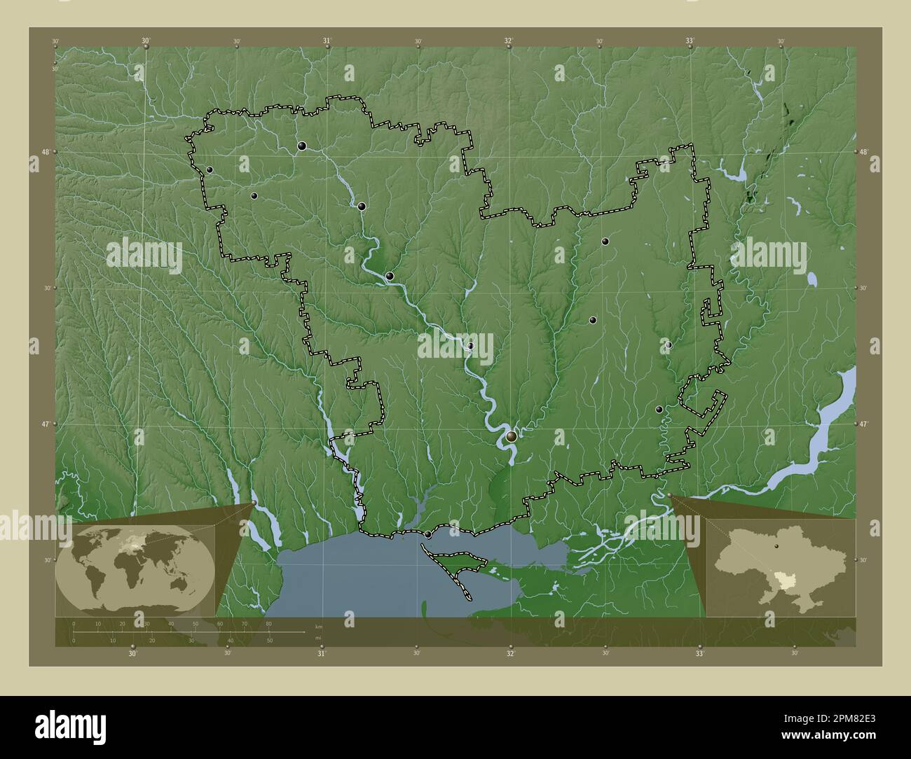 Mykolayiv, region of Ukraine. Elevation map colored in wiki style with ...