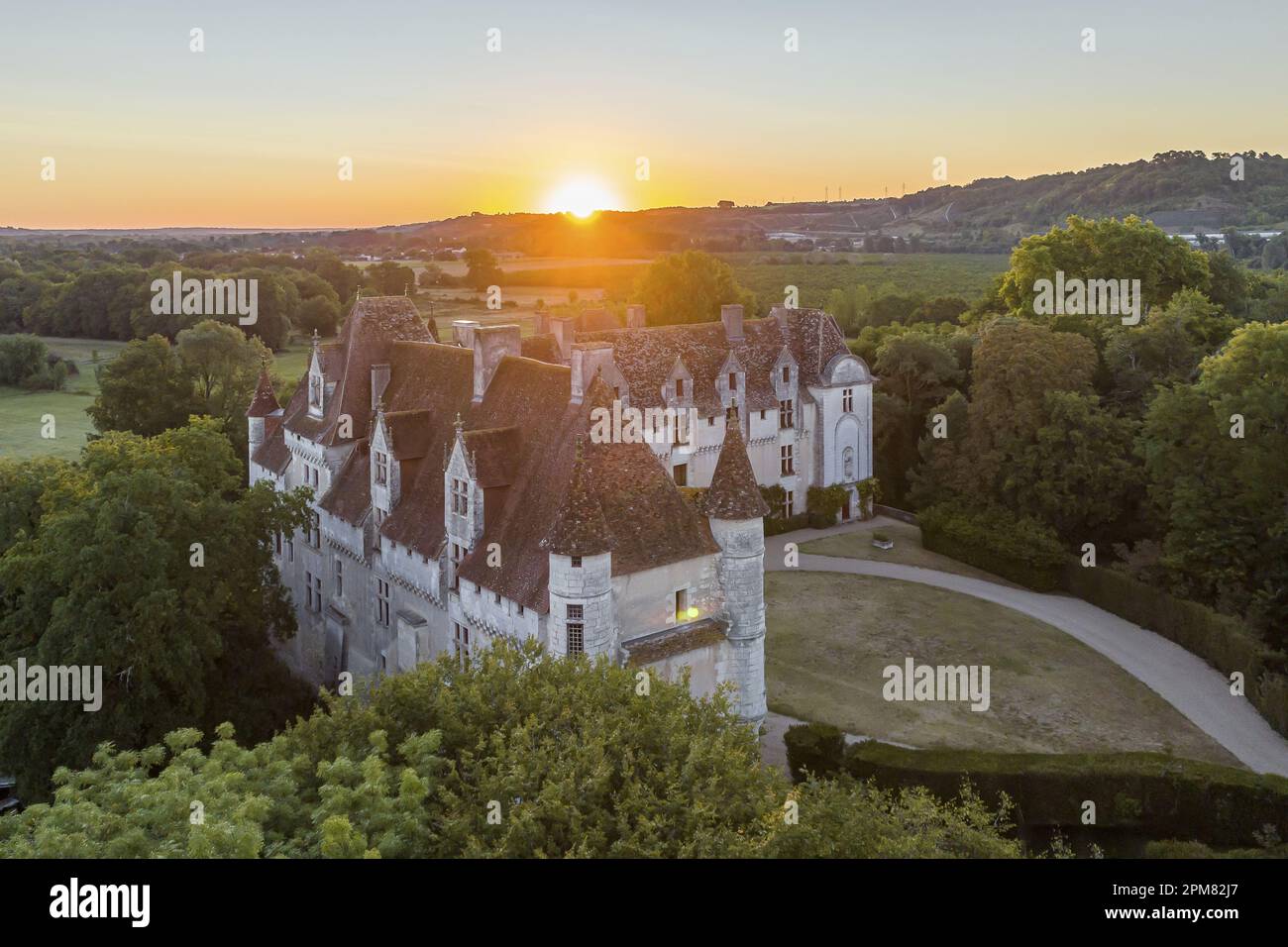France, Dordogne, White Perigord, Neuvic, Castle of Neuvic, (aerial ...