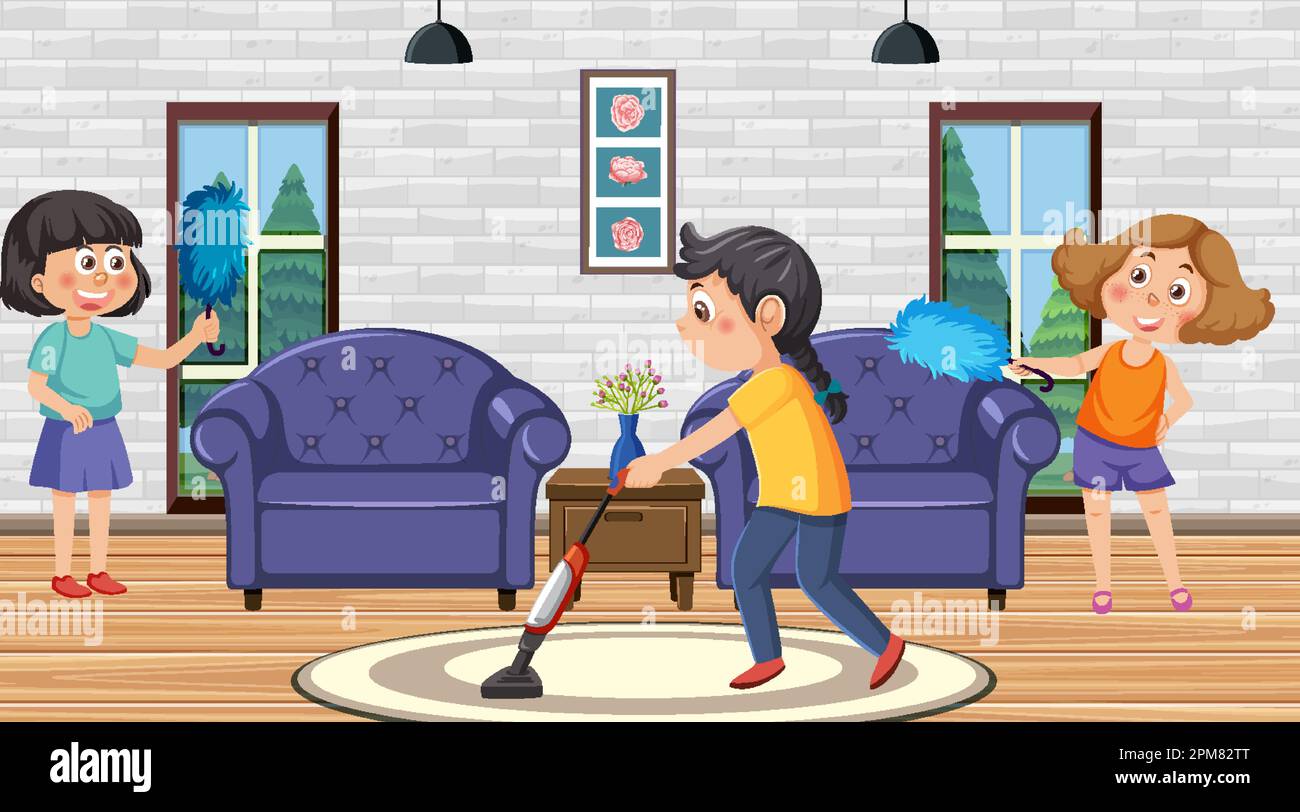 Kids cleaning room together illustration Stock Vector Image & Art - Alamy