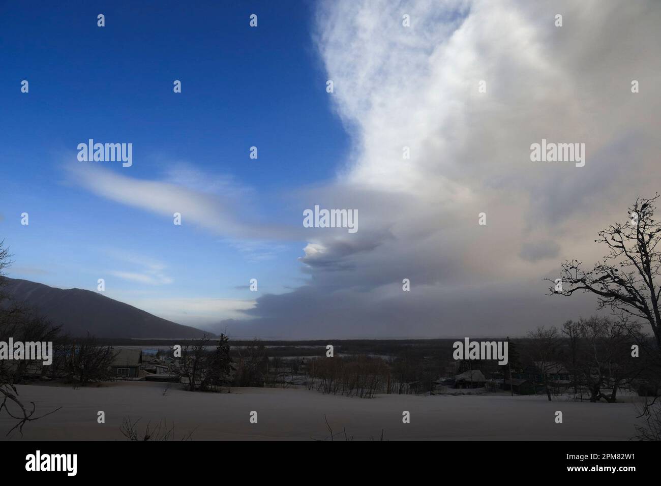 Smoke and ash are visible after the Shiveluch volcano erupted in ...