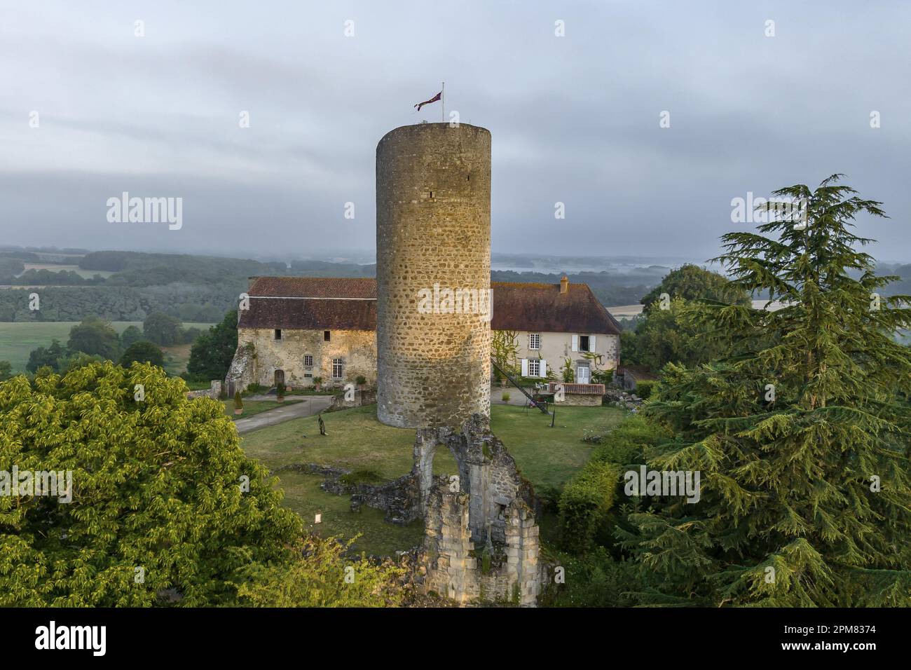 France, Haute-Vienne (87), Châlus, Castle of Châlus, (aerial view Stock ...