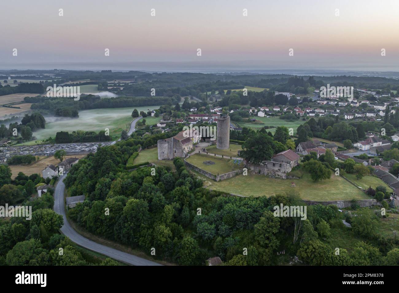 France, Haute-Vienne (87), Châlus, Castle of Châlus, (aerial view Stock ...