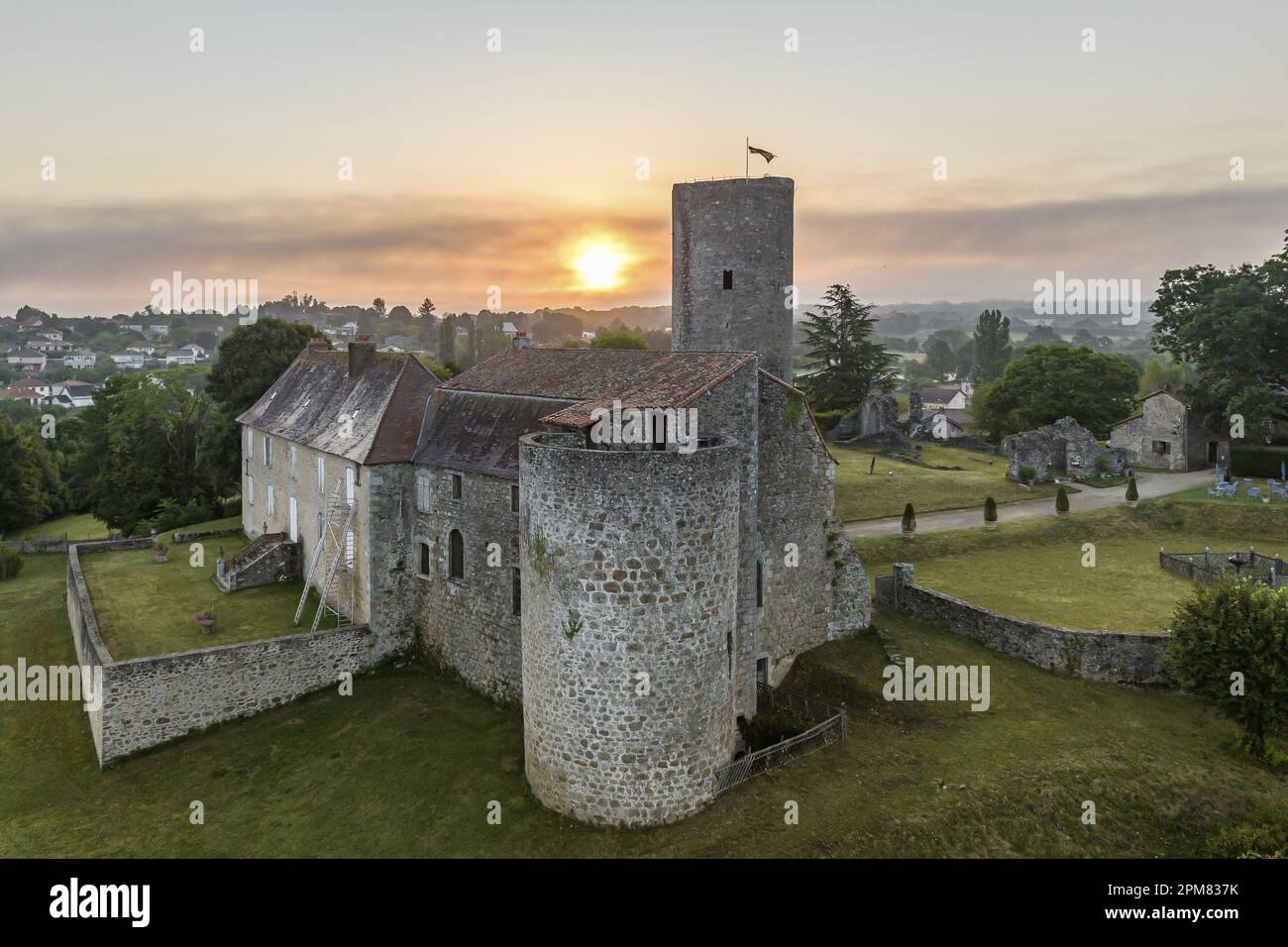 France, Haute-Vienne (87), Châlus, Castle of Châlus, (aerial view Stock ...