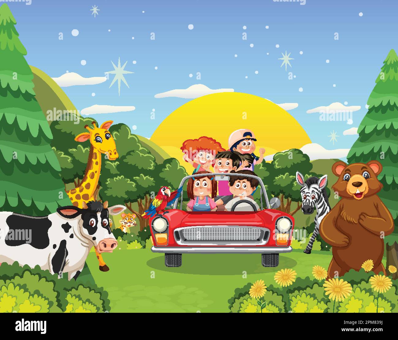 Group of friend travel to open zoo illustration Stock Vector Image ...