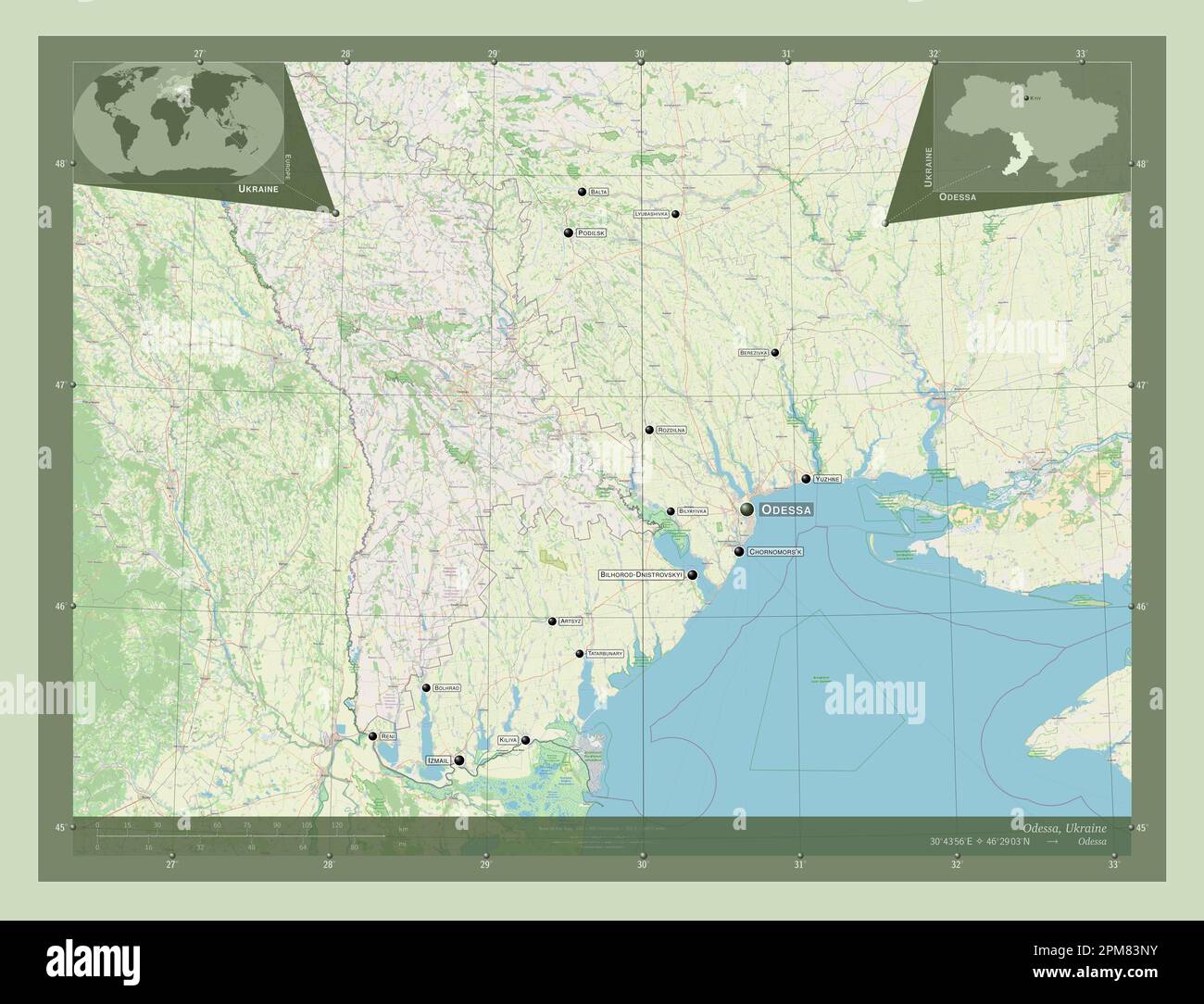 Odessa, region of Ukraine. Open Street Map. Locations and names of ...