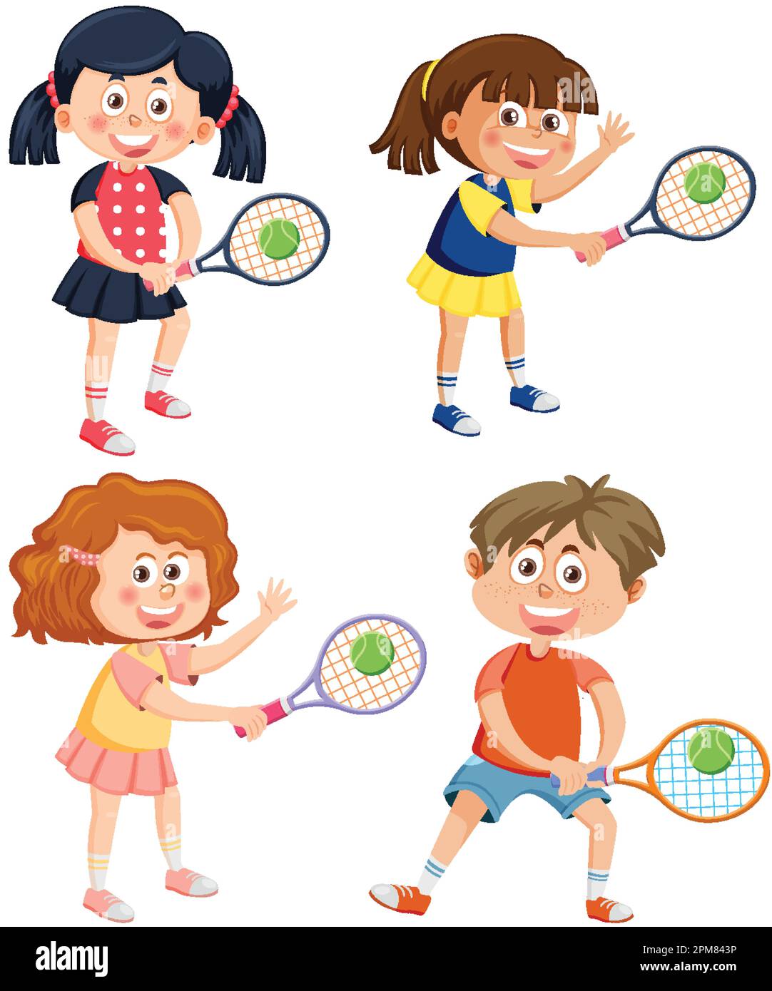 Active Kids Playing Tennis Collection illustration Stock Vector Image ...