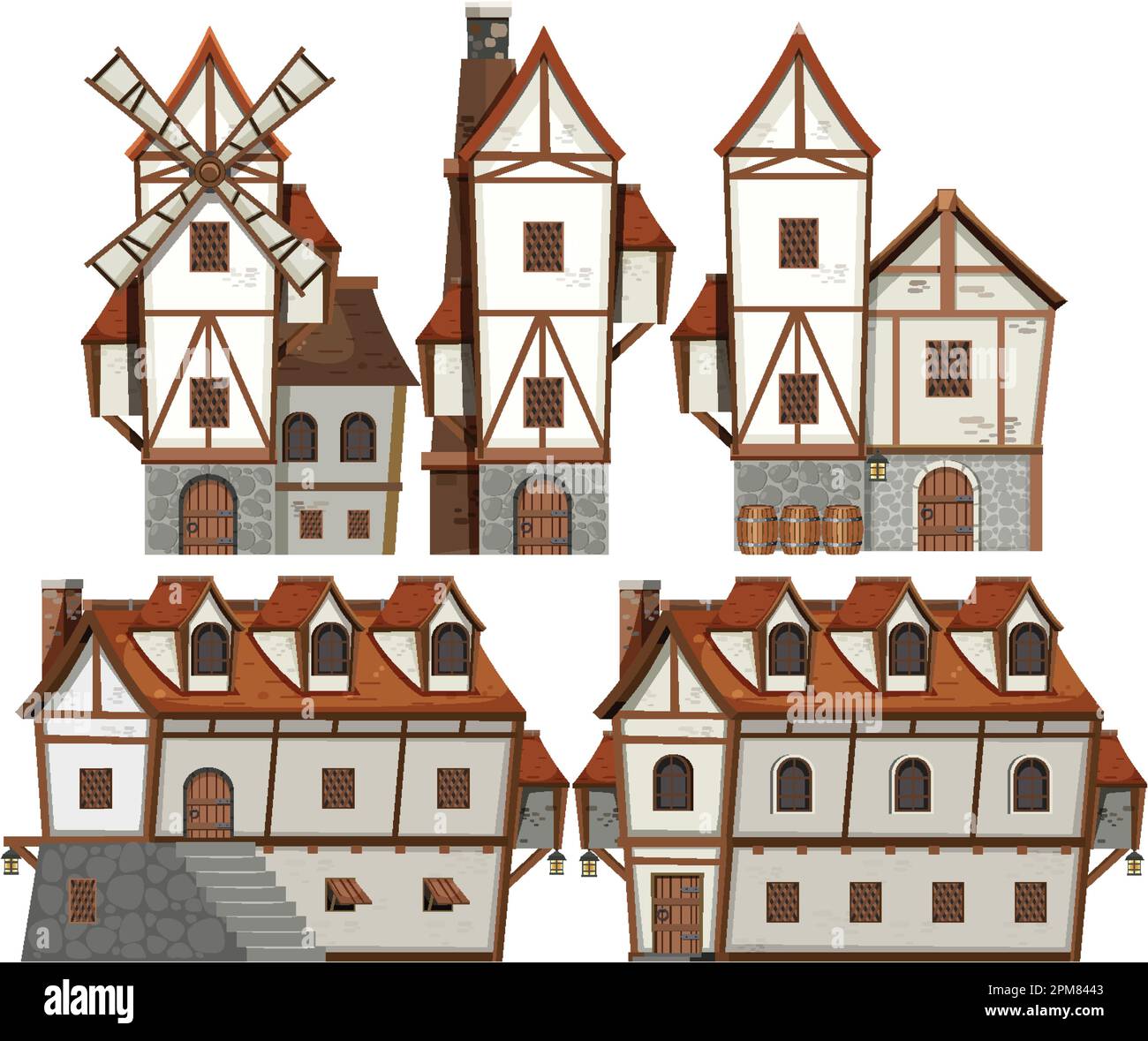 Set of medieval house and object cartoon illustration Stock Vector ...